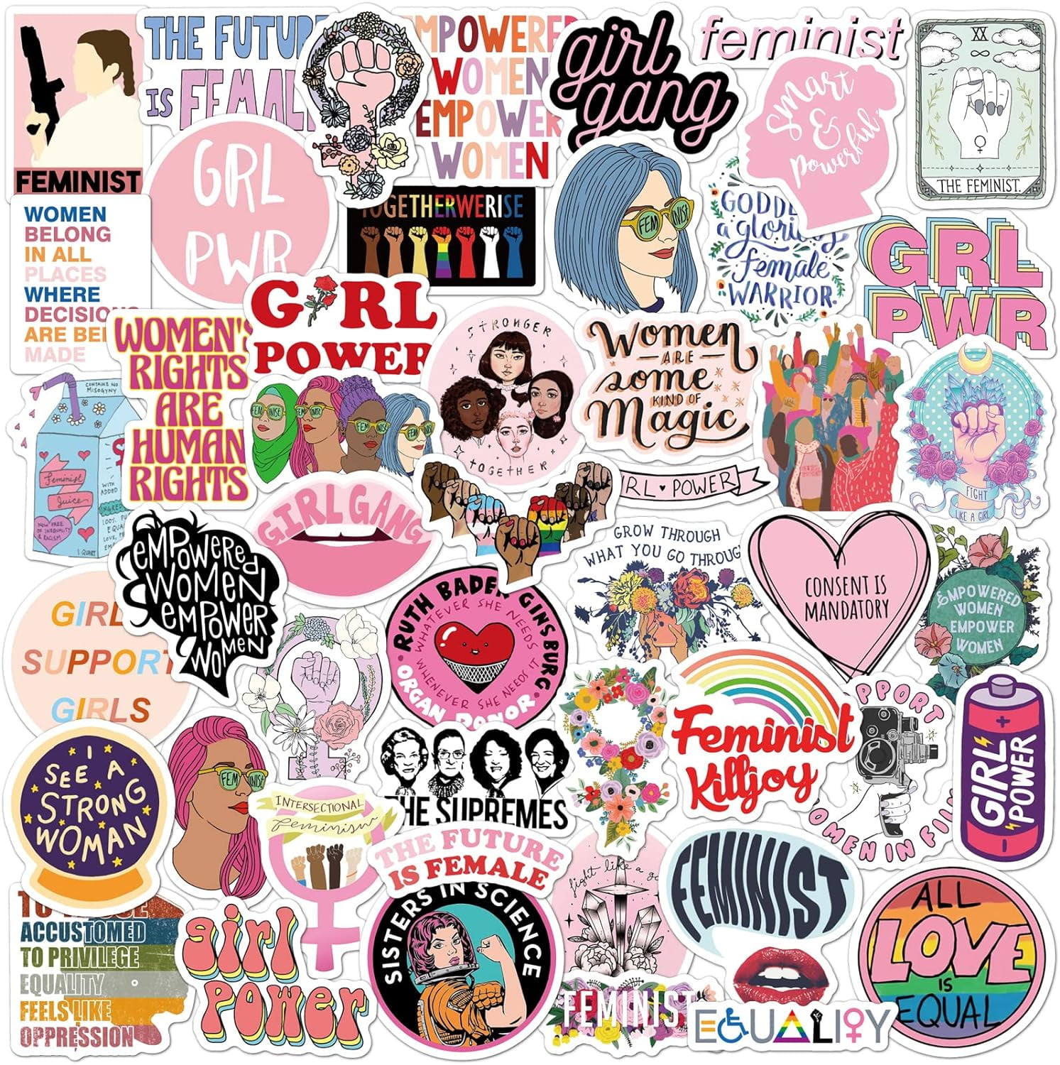 50PCS Feminist Stickers for Women Awareness,Vinyl Waterproof Womens ...