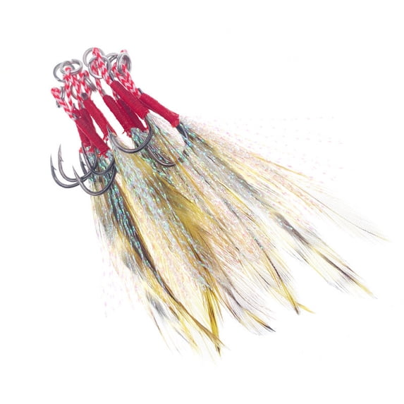 50PCS Fishing Jig Assist Hooks with Feather Jigging Hook Saltwater Big ...