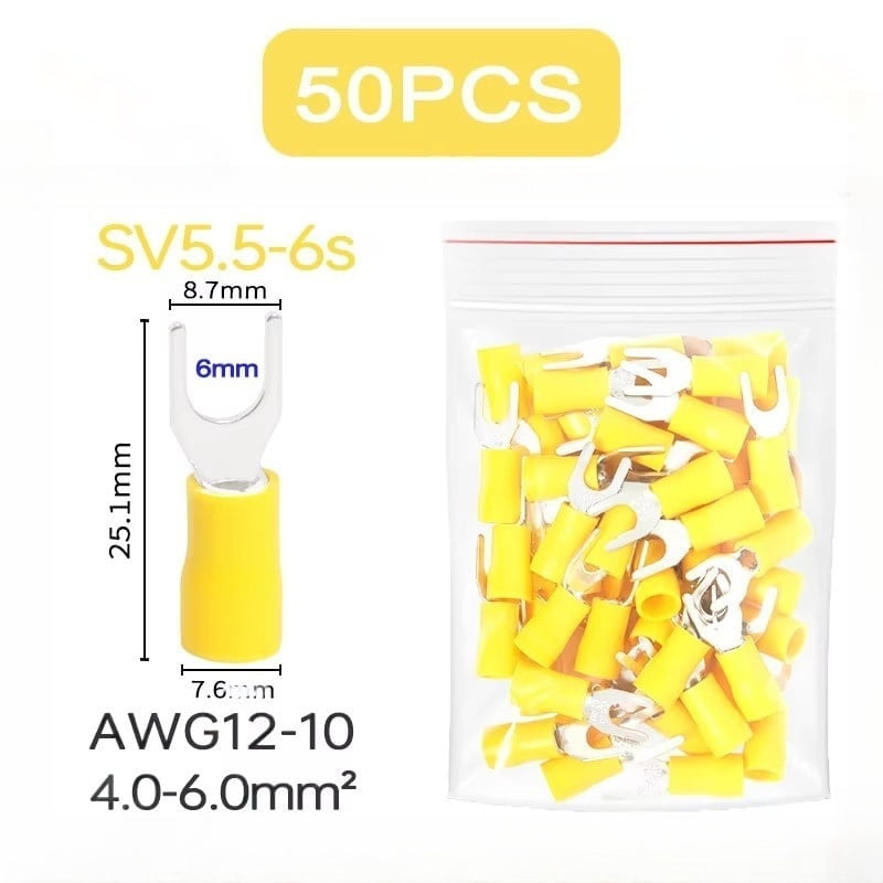 50PCS Fork Crimp Terminal Electrical Wire Connectors Spade Lugs Quick ...
