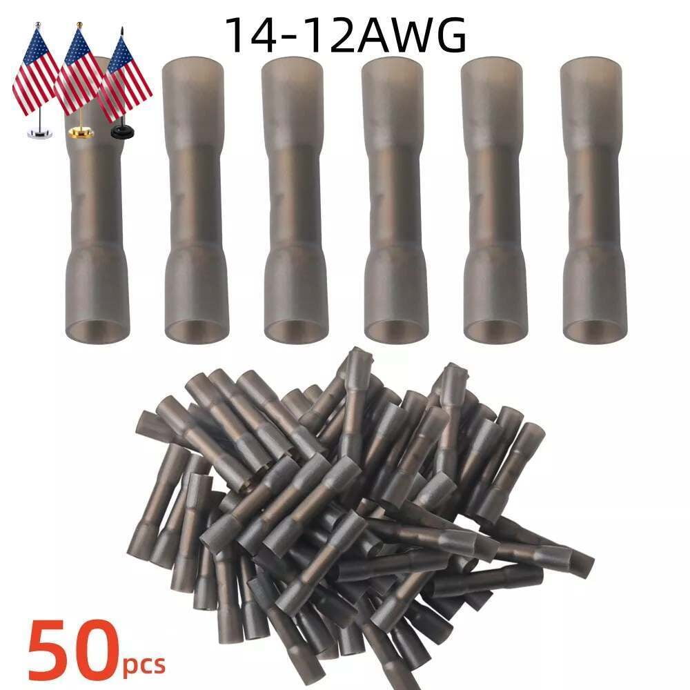 50PCS Gauge 14-12AWG Black Heat Shrink Butt Wire Splice Crimp Terminal ...