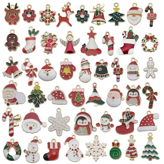 50PCS Gold Enamel Christmas Charms, Assorted Santa Snowman Bell Jewelry ...