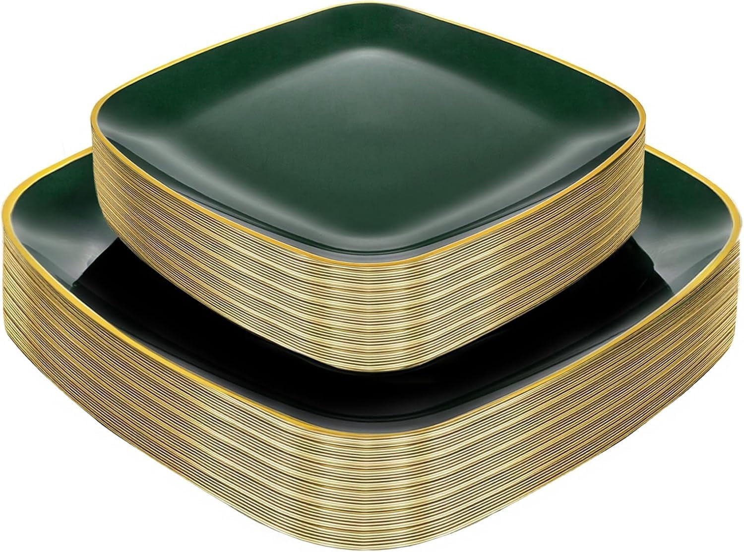 50PCS Green and Gold Square Plastic Plates - 25 Dinner and 25 Dessert ...