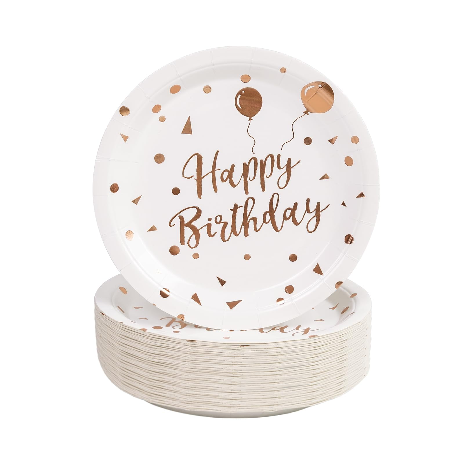 50PCS Happy BirthdayITSC Paper Plates - 7Inch White Dessert Plates Gold ...