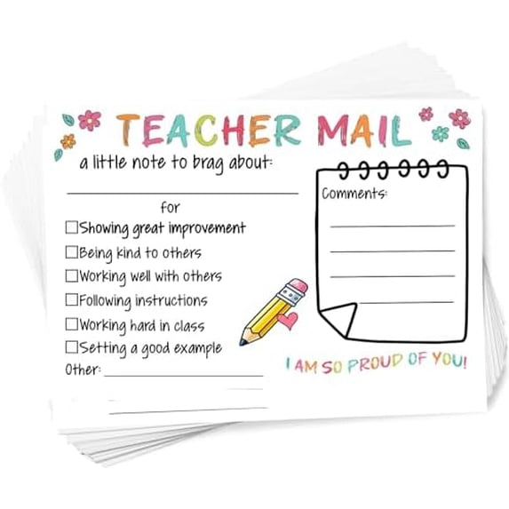 50PCS Happy Teacher Mail Notes to Parents, Positive Behavior Cards for ...