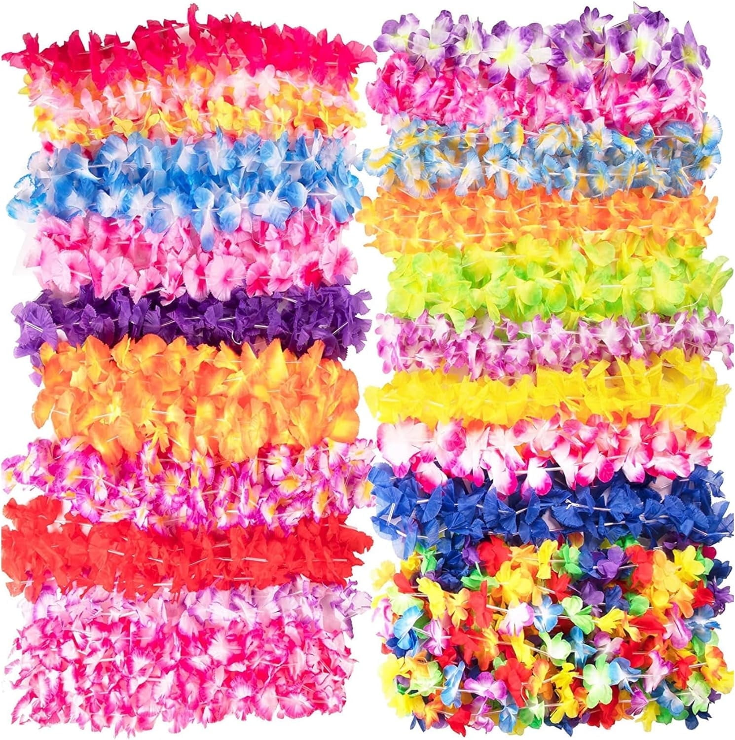 50PCS Hawaiian Leis, Colorful Tropical Hawaiian Leis Bulk Silk Flower ...