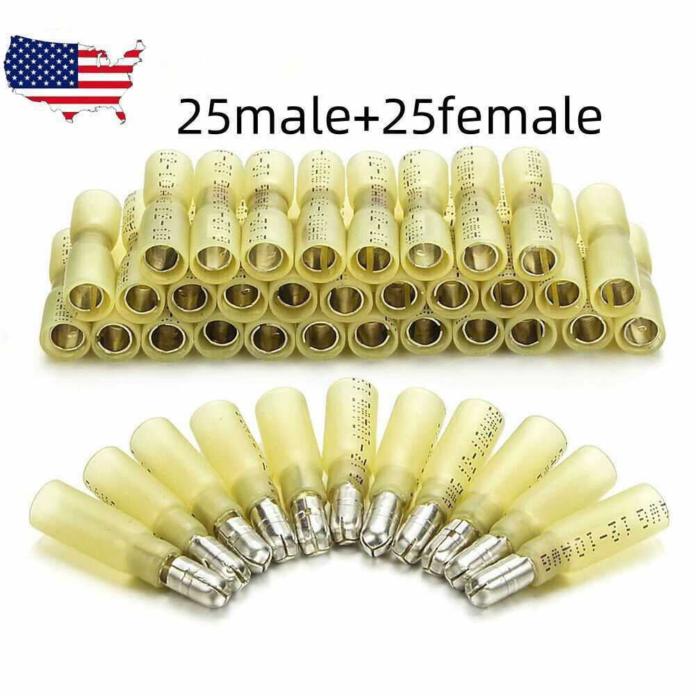 50PCS Heat Shrink Bullet Wire Connectors 12-10AWG Male Female Crimp ...