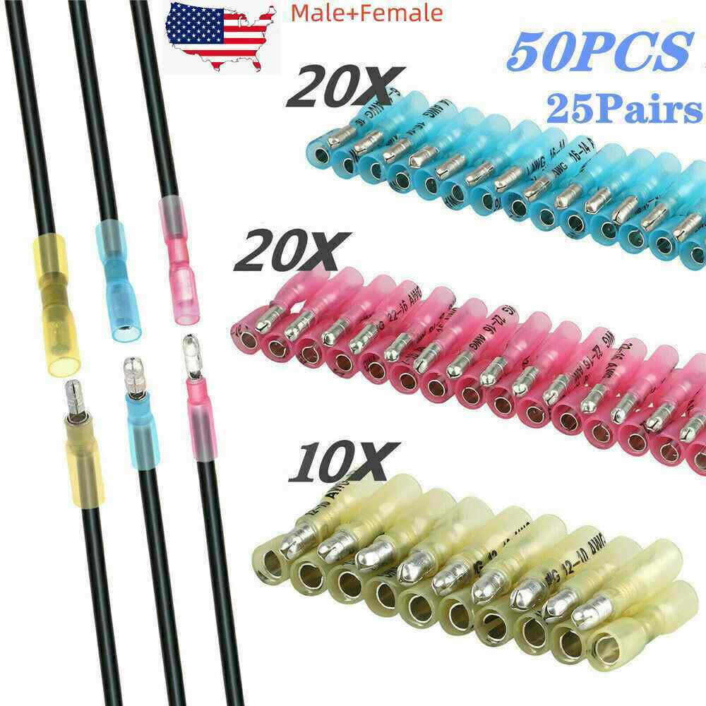 50PCS Heat Shrink Bullet Wire Connectors 22-10AWG Male Female Crimp ...