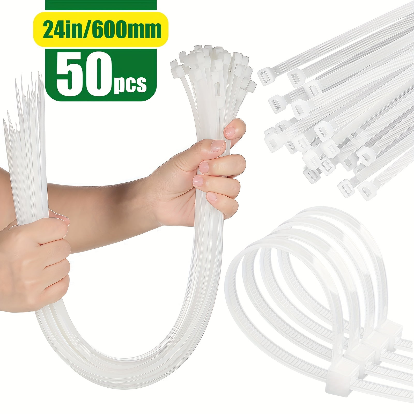 50PCS Heavy Duty Nylon Cable Ties - 24/30/40/48 Inch 8/9mm Wide, 400 ...
