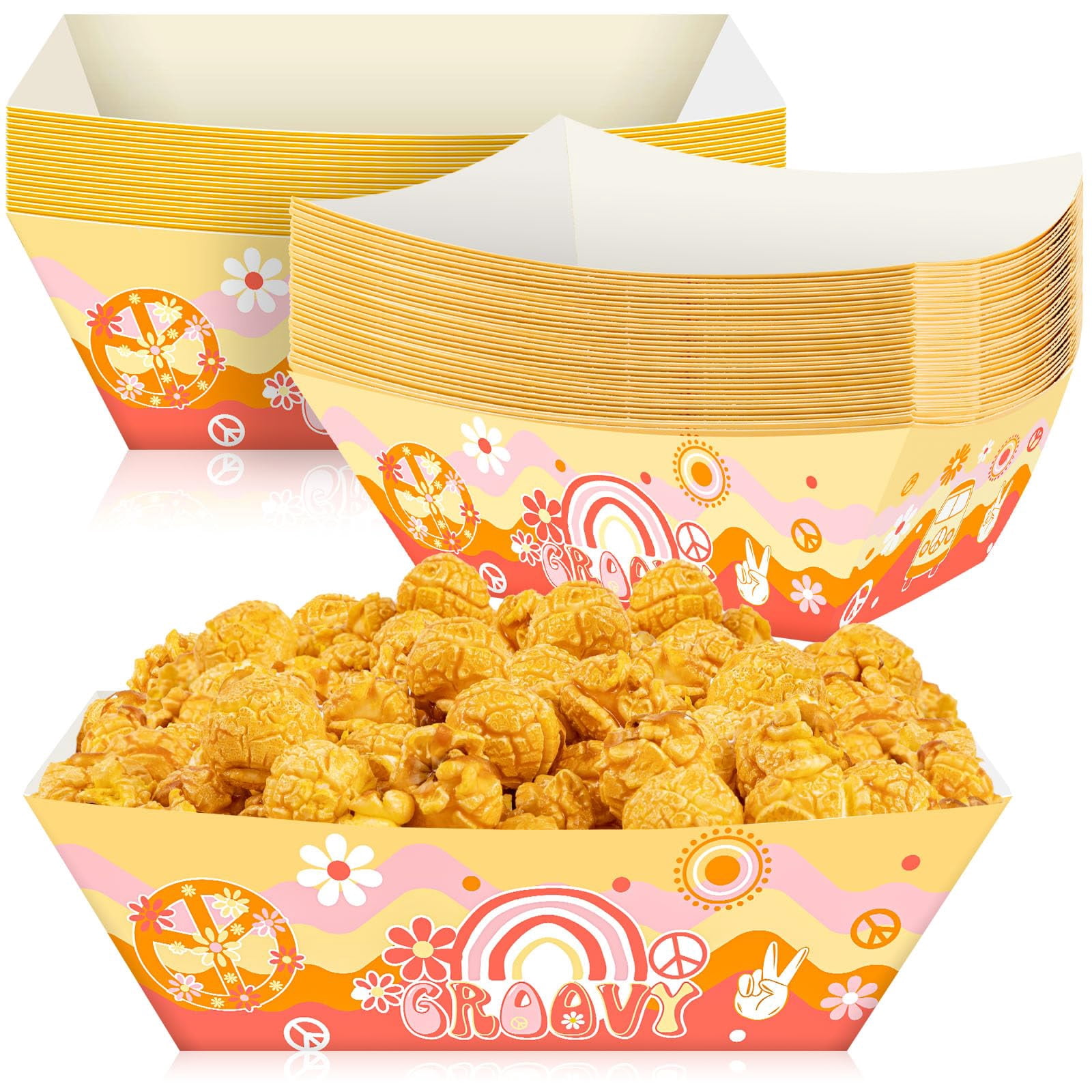 50PCS Hippie Paper Food Trays, Groovy Daisy Flower Paper Food Boats ...