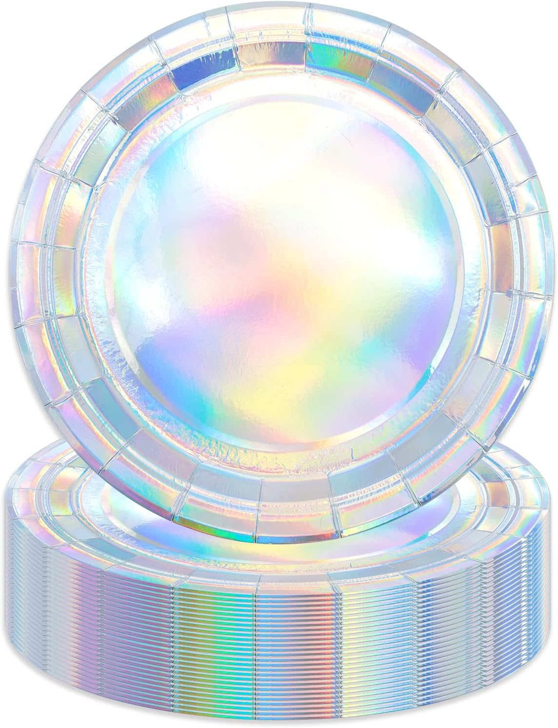 50PCS Iridescent Party Paper Plates, 7 Inch Holographic Dessert Plates ...
