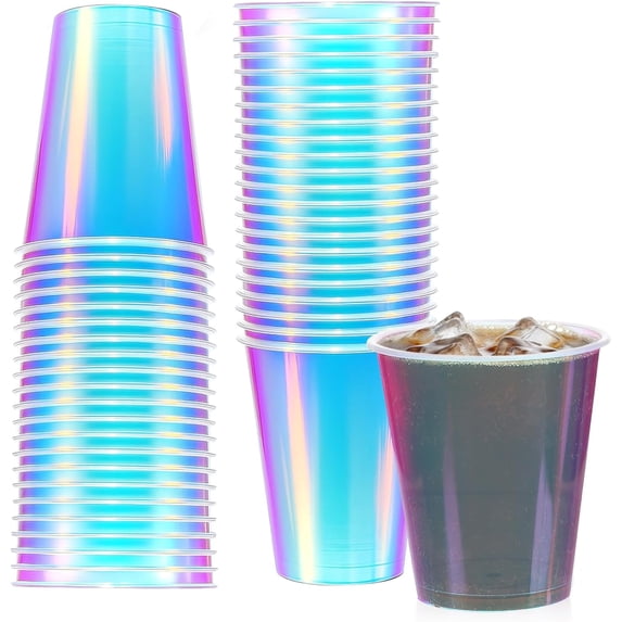 50PCS Iridescent Plastic Cups 12oz Disposable Holographic Shiny ...