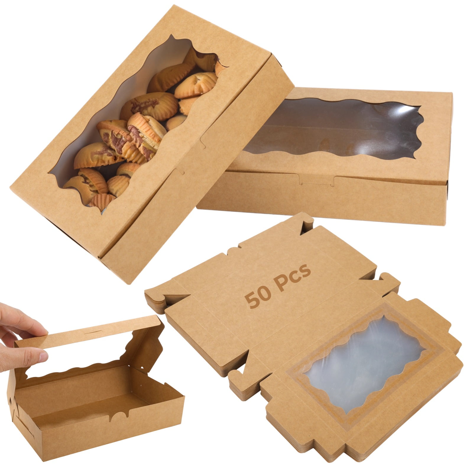 50PCS Kraft Biscuit Box with Window, 7.1" x 4.3" x 1.6" Kraft Paper ...