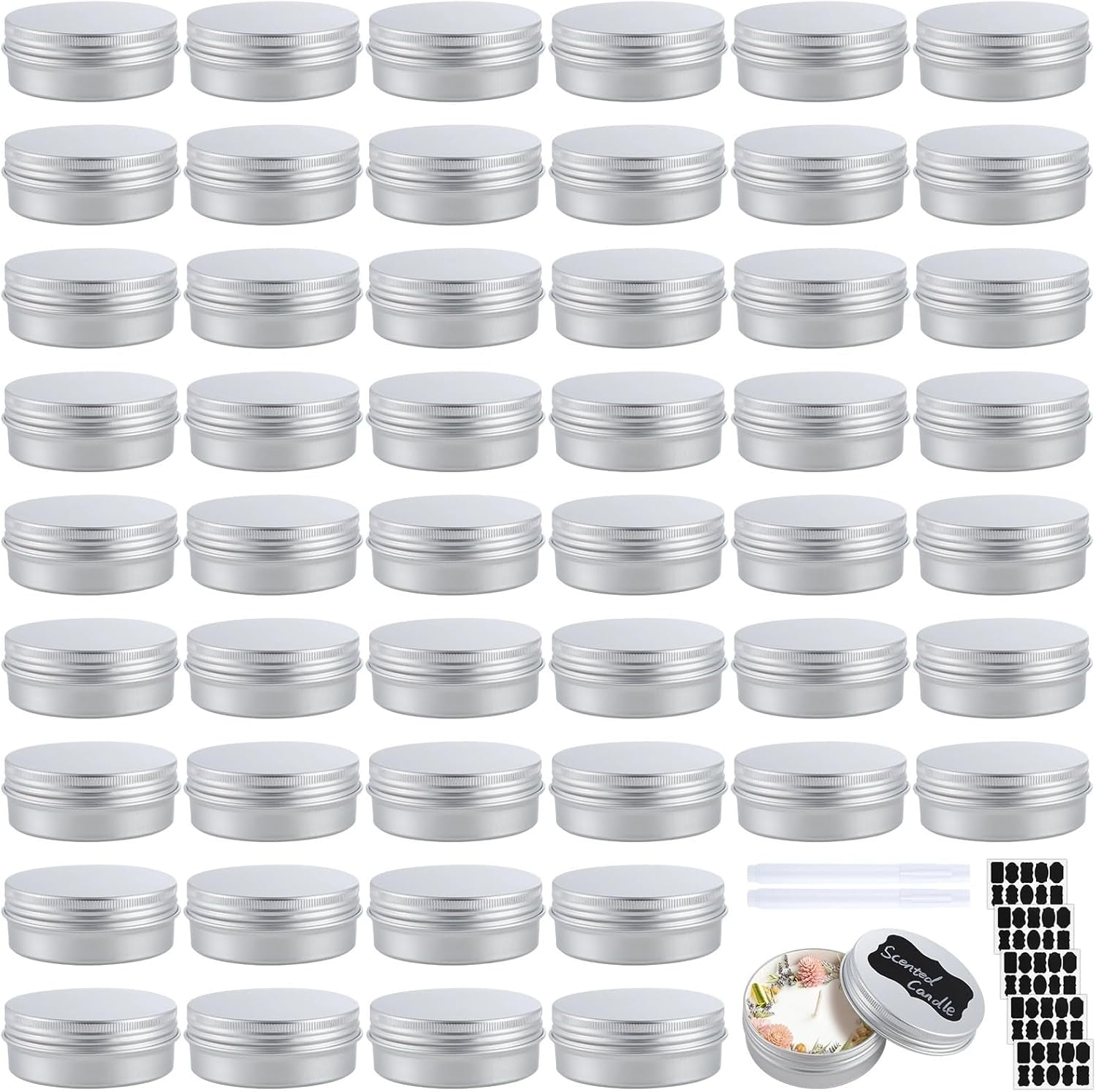 50PCS Metal Round Tins, 2 oz Aluminum Tin Cans Containers with Screw ...