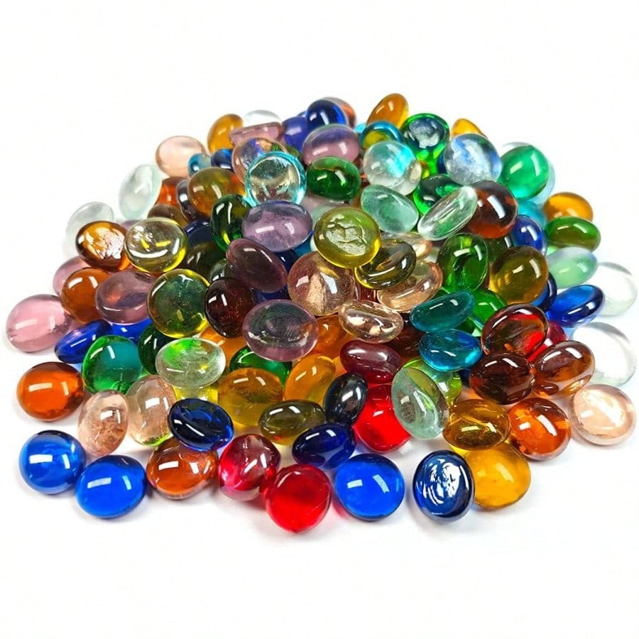 50PCS Mini Glass GemsMixed Colour Mancala Stones Flat Bottom Marble ...