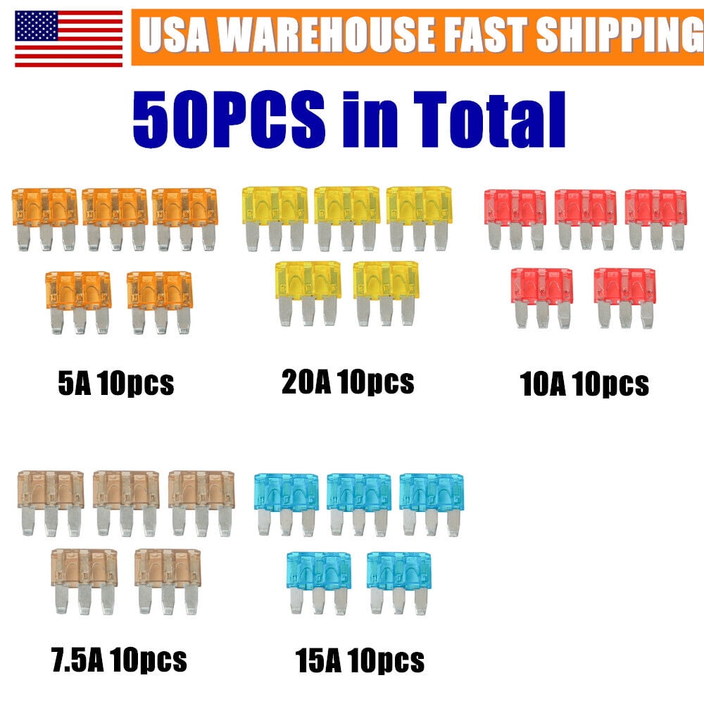 50PCS Mixed Micro3 3 Prong ATL Blade Fuses Assortment Kit 5A 7.5A 10A ...