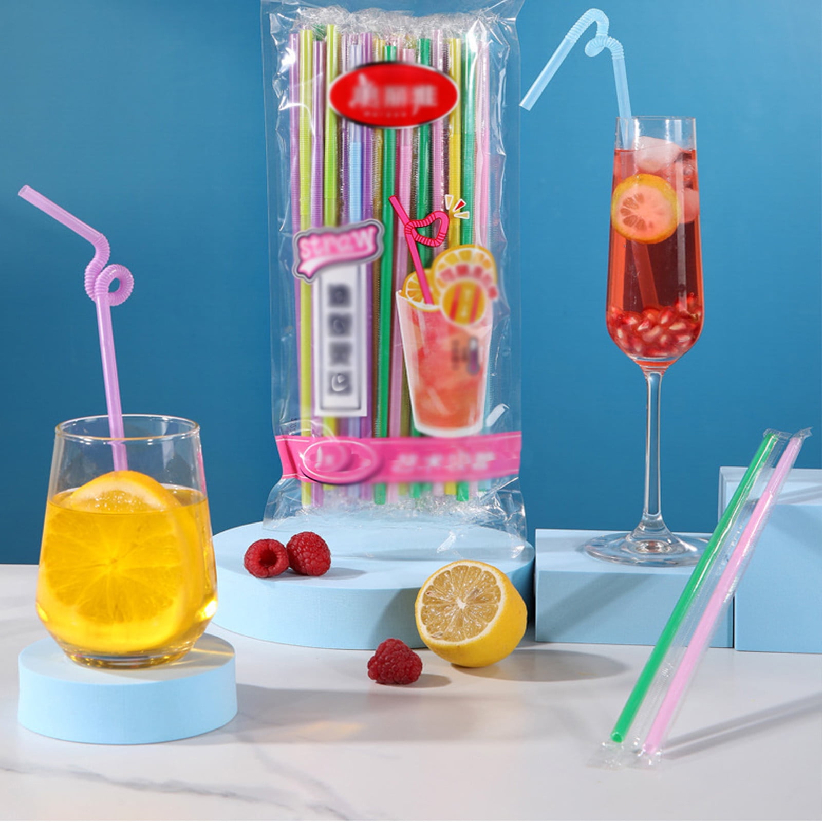 50PCS Multicolor Plastic Straws, 12.99in Extra-Length Disposable, BPA ...