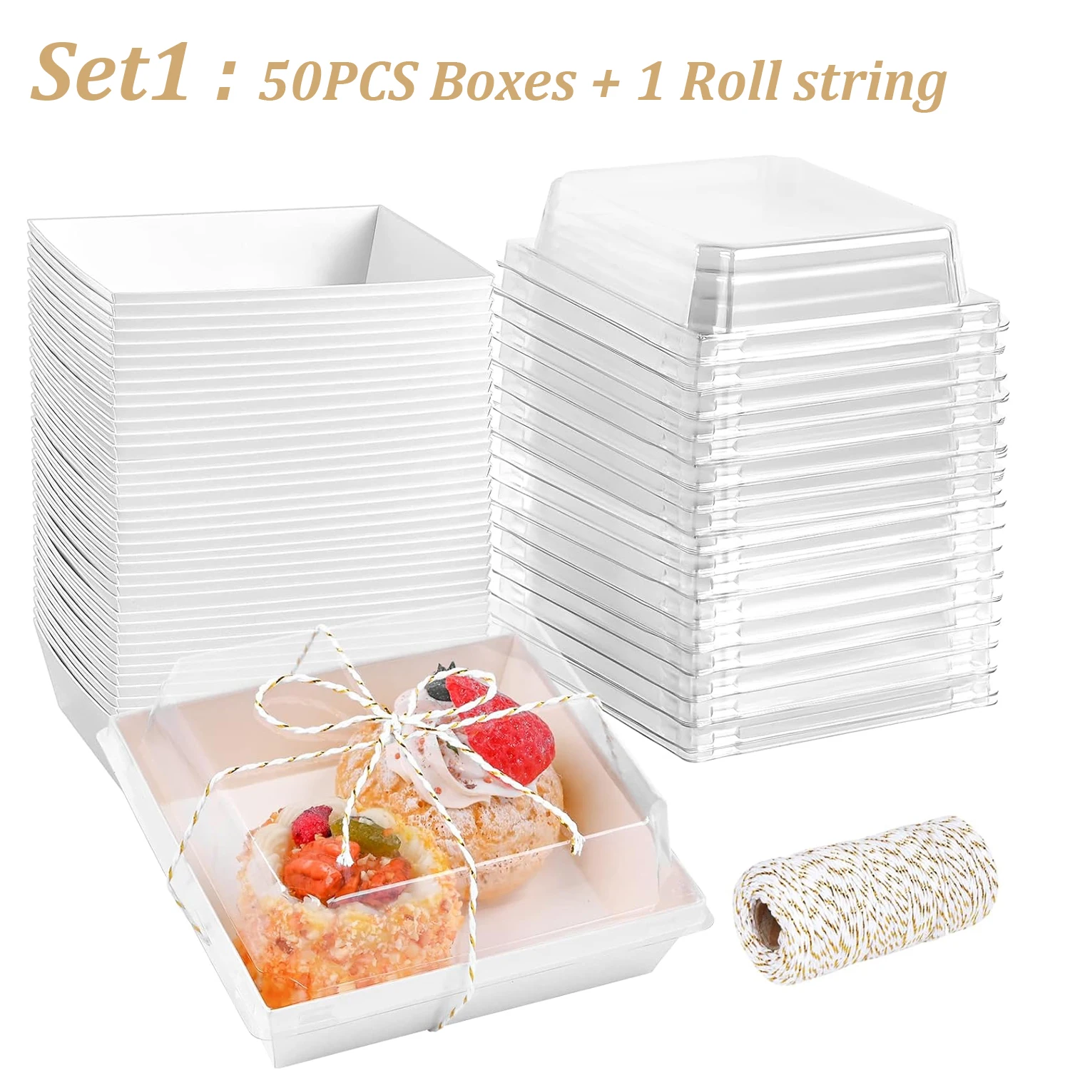 50PCS Paper Charcuterie Boxes with Clear Lids 4 Inches Square White ...