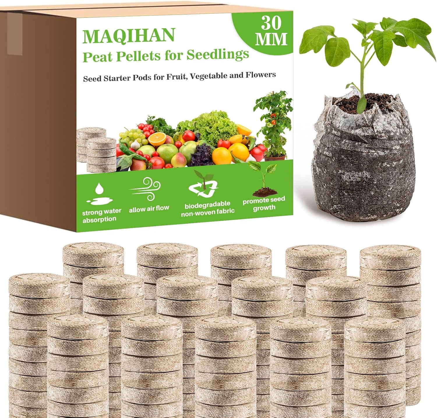 50PCS Peat Pellets for Seedlings - 30MM Seed Starter Pods Starting ...