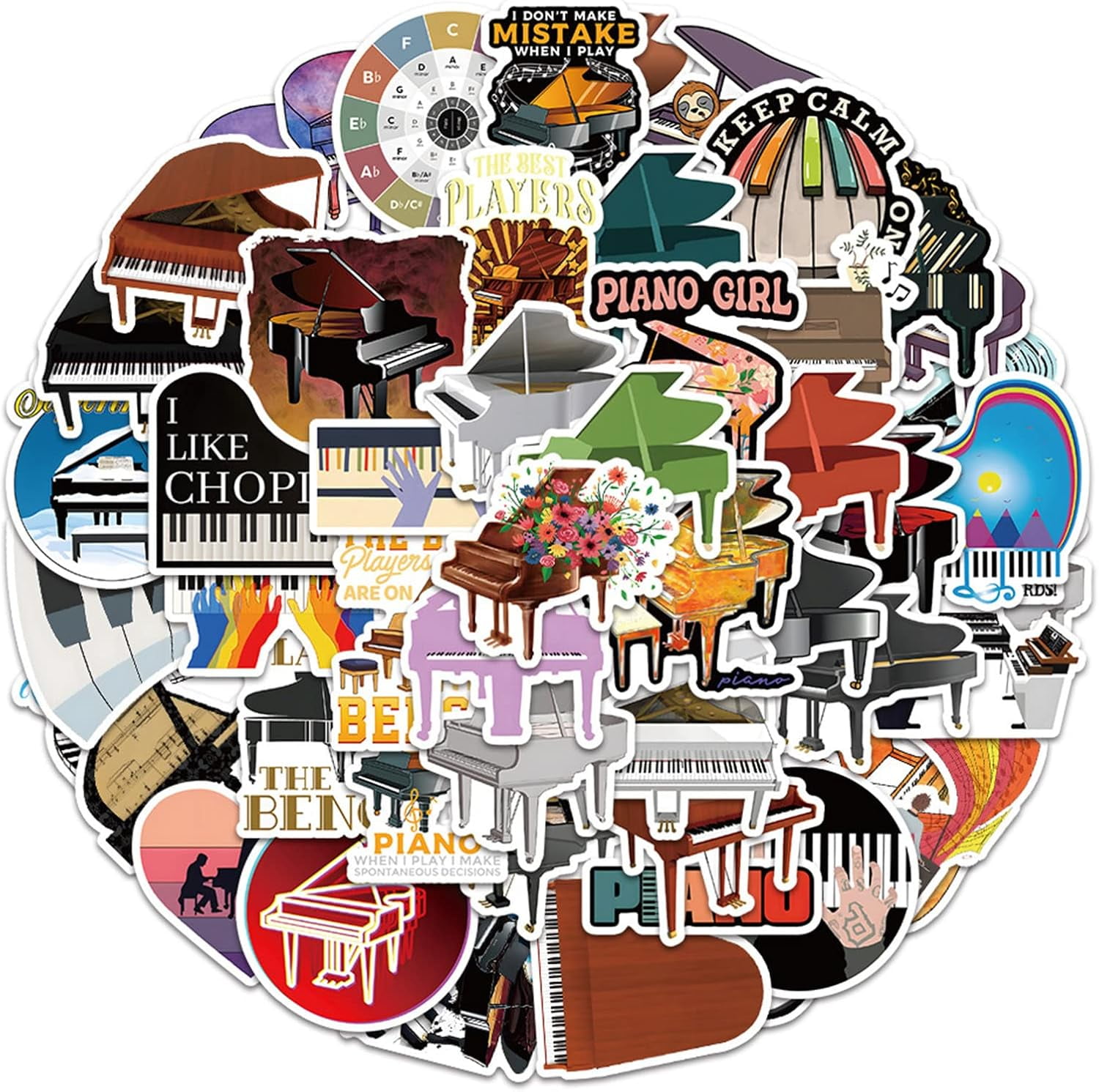 50PCS Piano Stickers for Water Bottle, Music Waterproof Vinyl Stickers ...