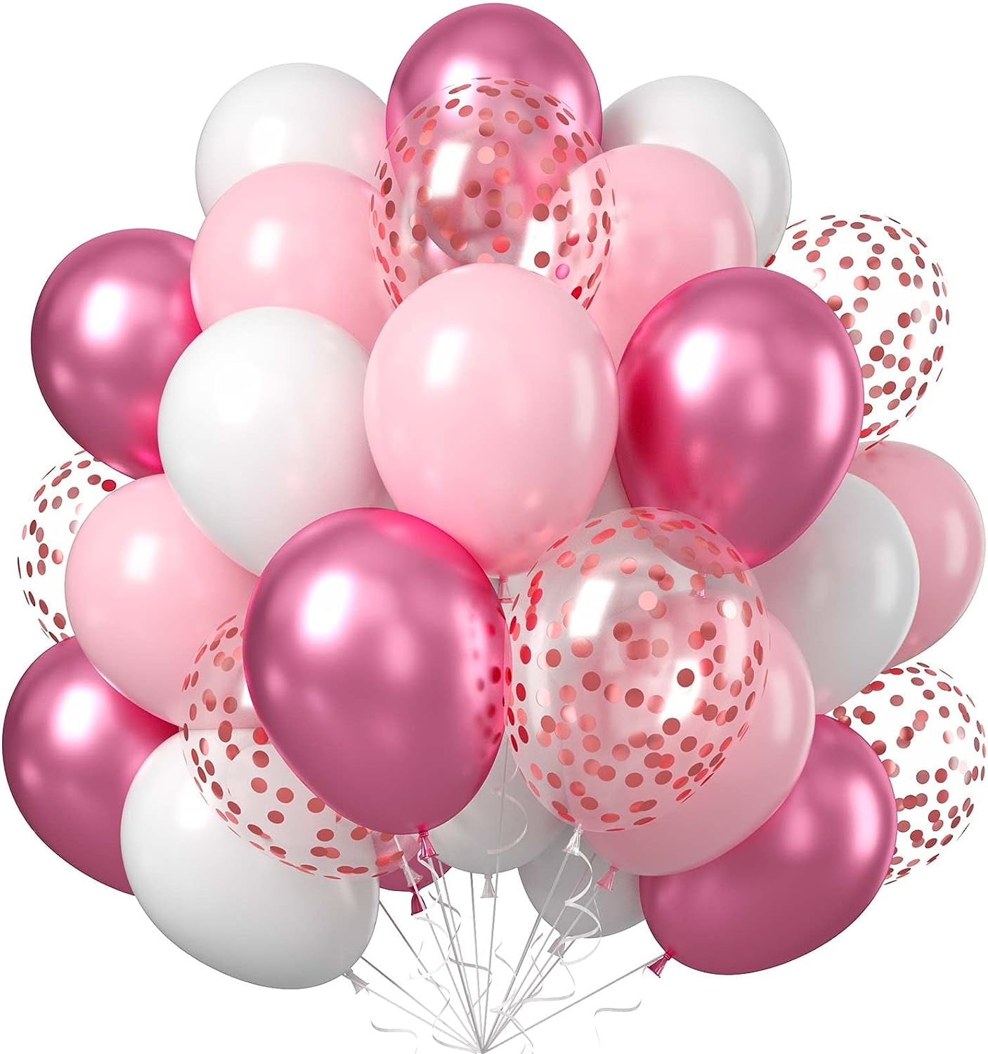 IsEasy Confetti Filled Party Balloons, Natural Latex, Pink White Rose ...