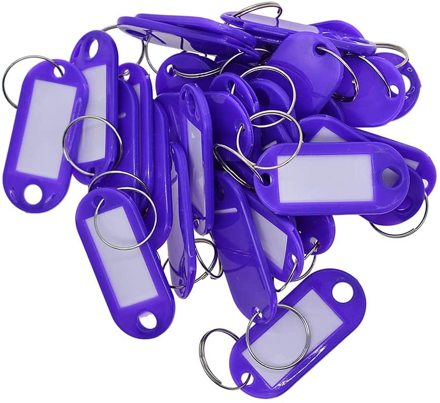 50PCS Plastic Assorted Key Rings Coloured Plastic ID Tags Name Label ...