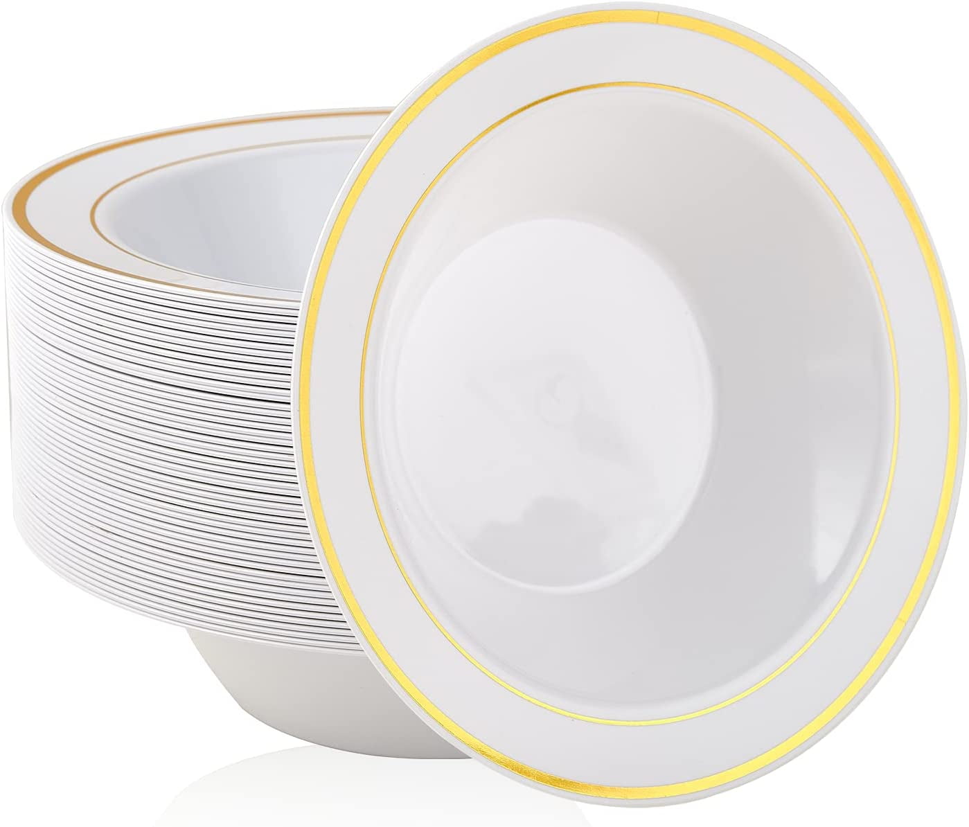 50PCS Plastic Bowls with Gold Rim-12oz disposable Soup Bowls, Christmas ...