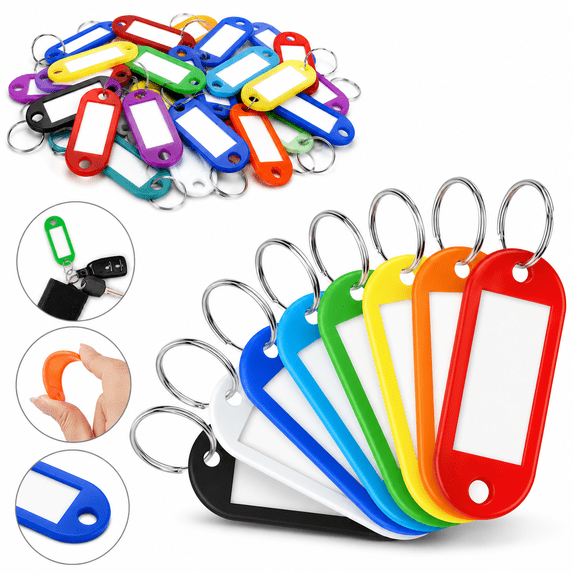 50PCS Plastic Key Tags With Split Rings Reusable Keychain Labels ID ...