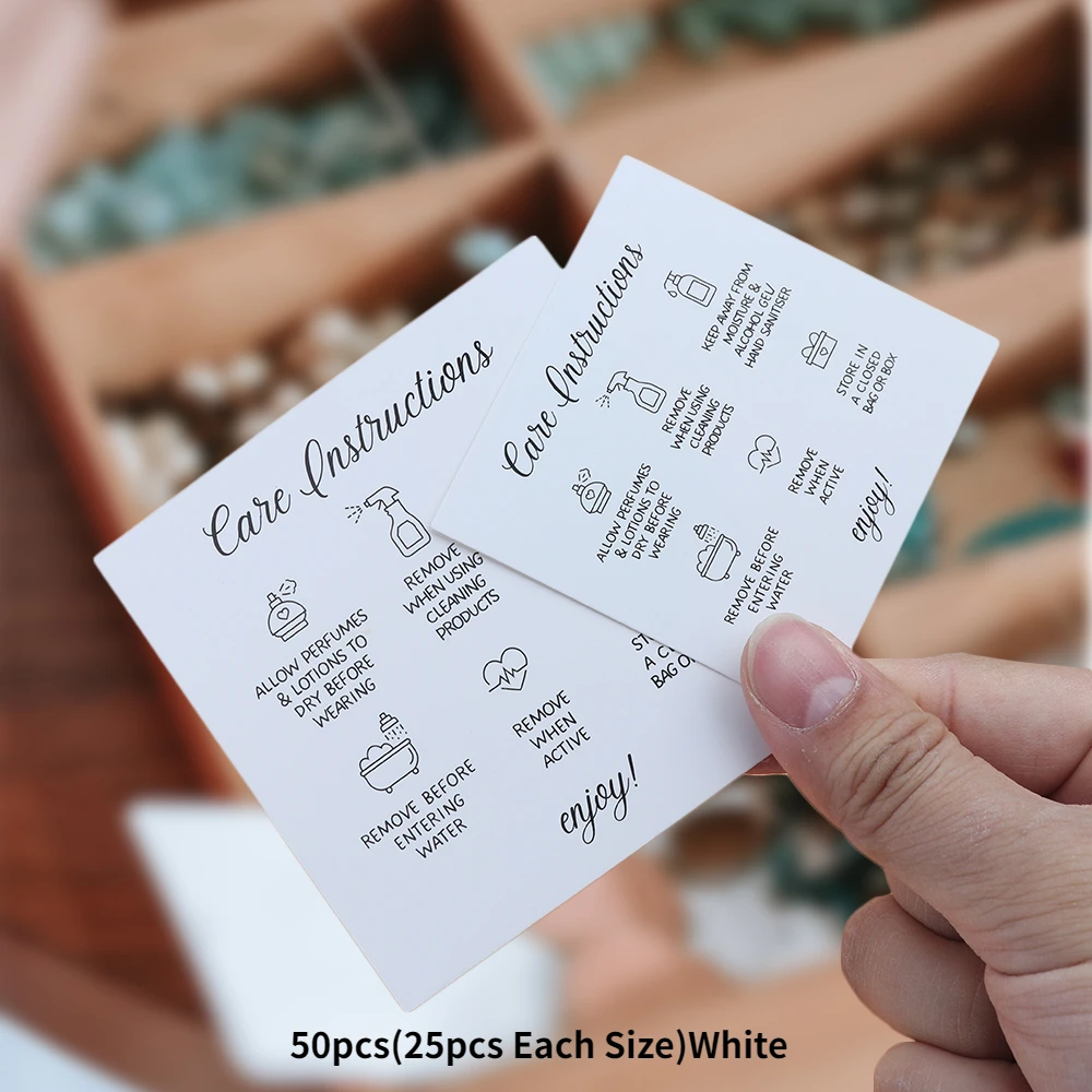 50PCS Printable Square White Brown English Care Instructions Card For ...