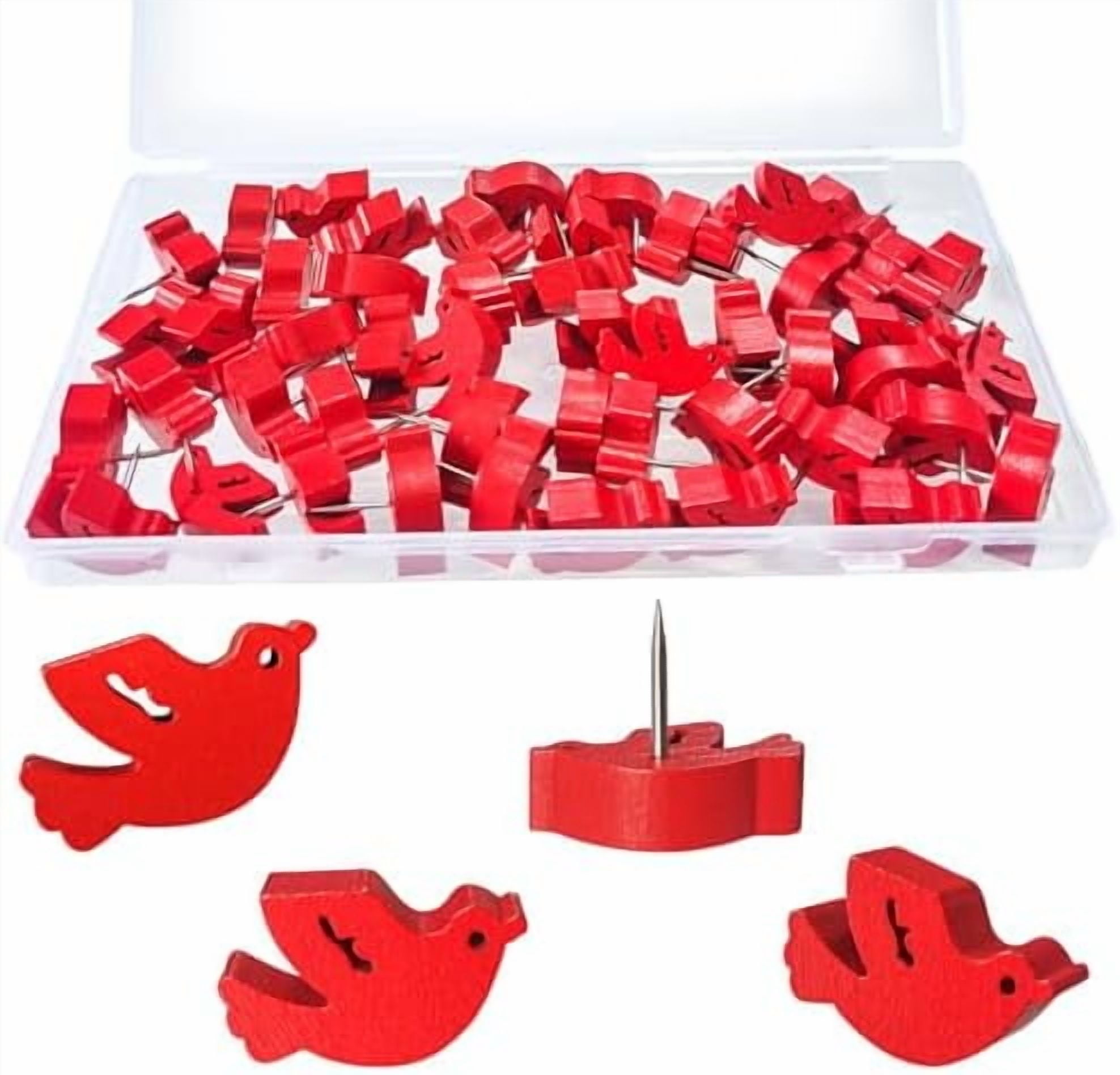 50PCS Red Bird Design Wooden Push Pins, Drawing Pin Creative Pushpins ...