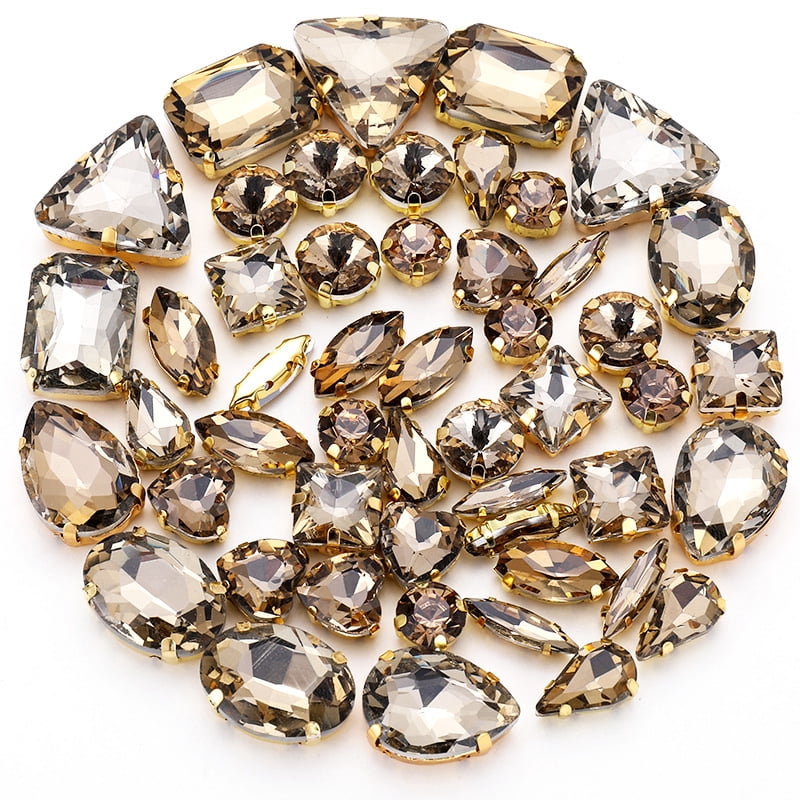 50PCS Rhinestones Beads, Metal Flatback Gold Prong Setting Sewing Claw ...