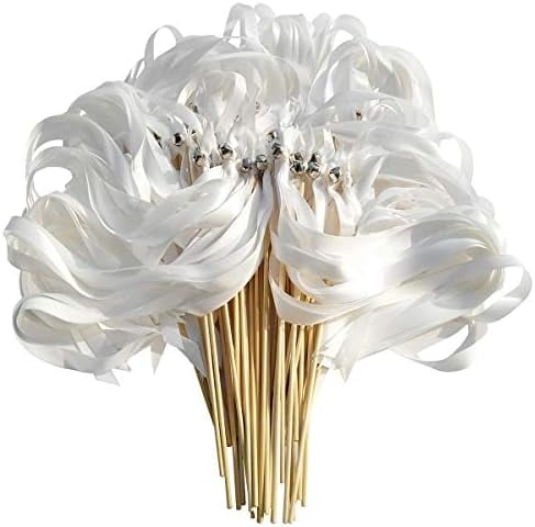50PCS Ribbon Wands with Triple Ribbon and Silver Bell Party Wand Party ...