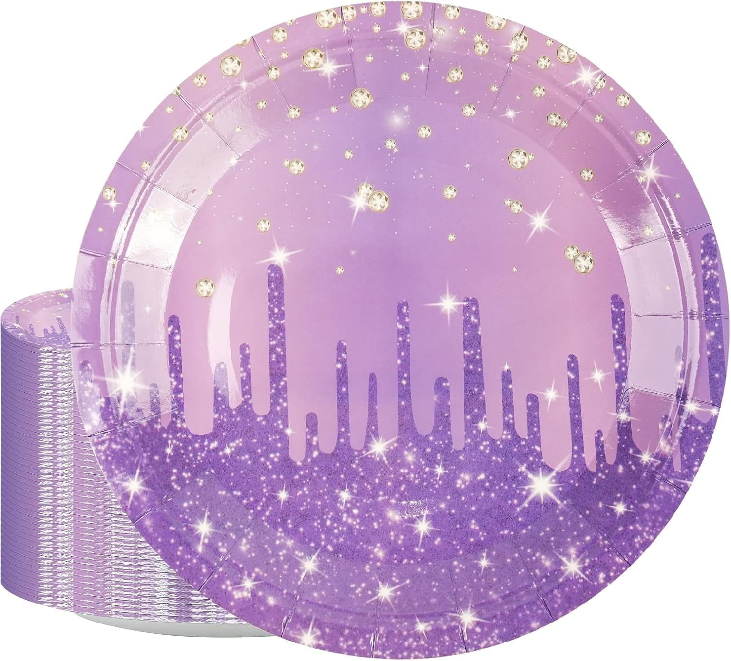 50PCS Rose Glitter Paper Plates, Gold AFN1Diamond Disposable Birthday ...