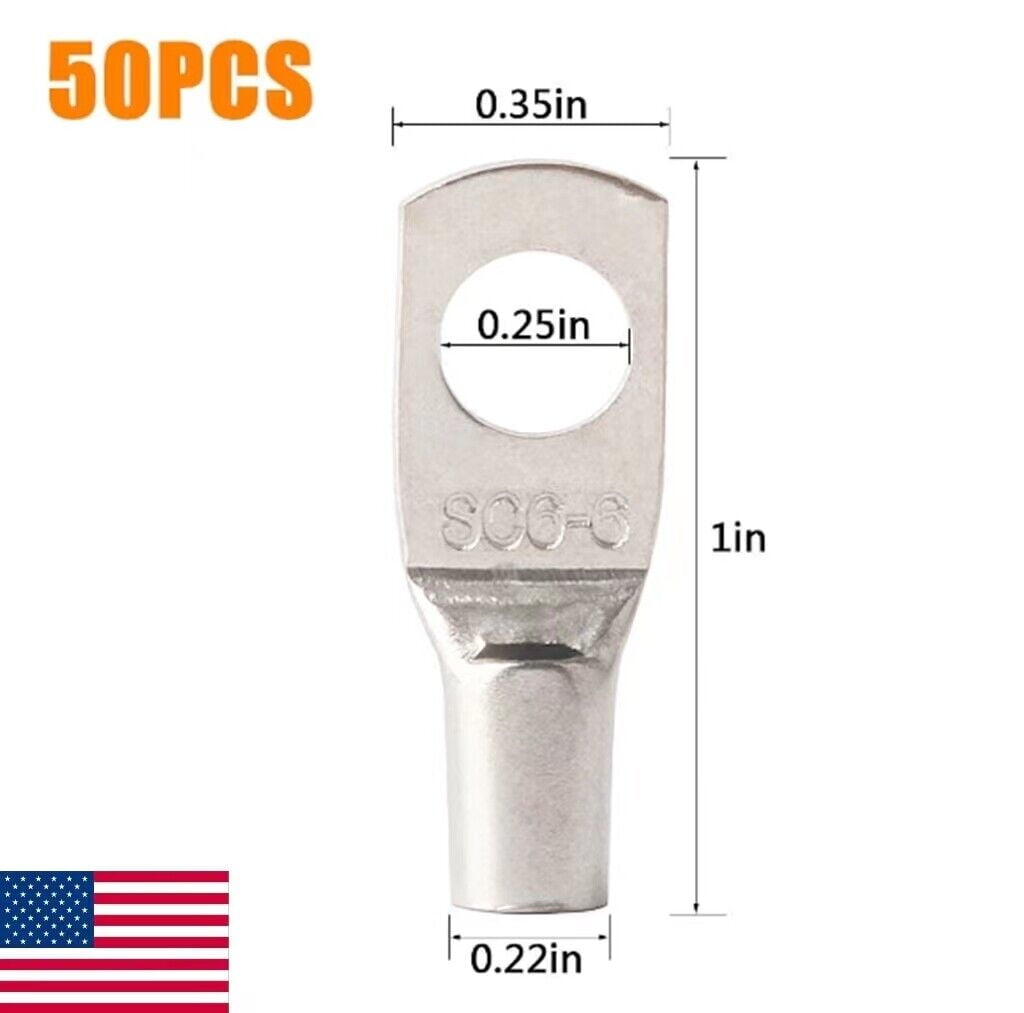 50PCS SC6-6 Tinned Copper Cable Terminal Lugs Ring Crimp Terminal ...