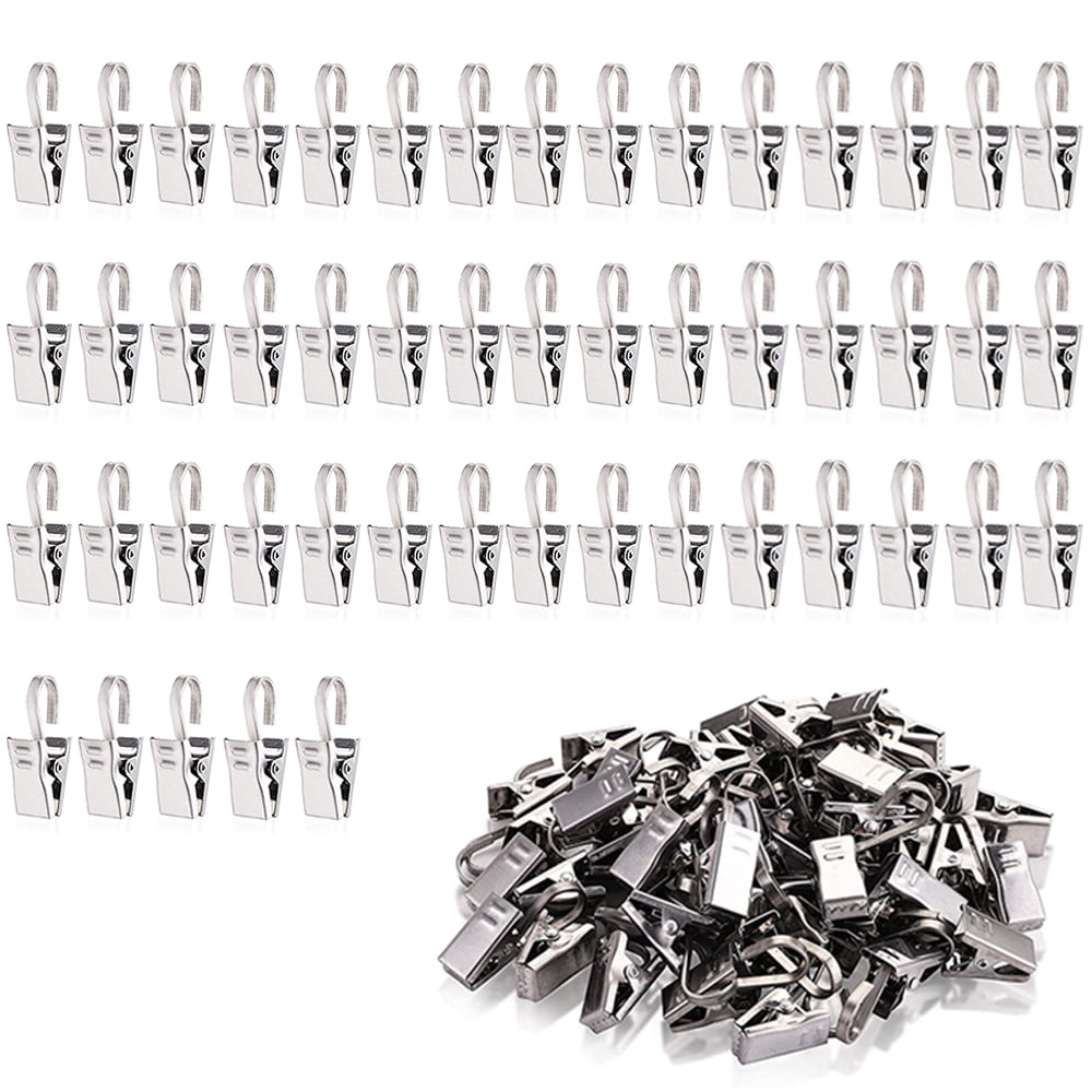 50PCS Silver Curtain Clips with Hooks Small Stainless Steel Metal Wire ...