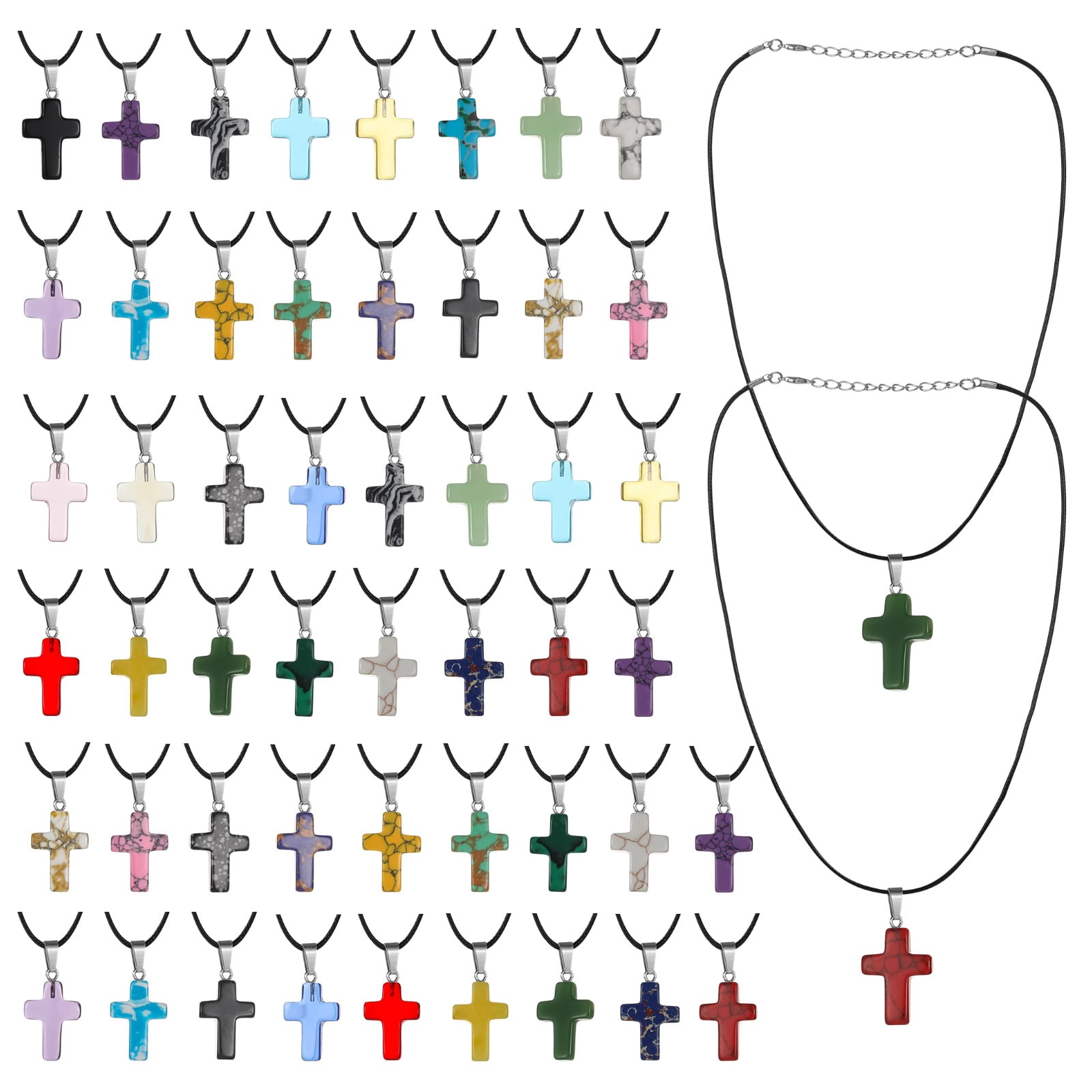 50PCS Stone Cross Pendant Necklaces, Adjustable Cord, Natural Gemstone ...
