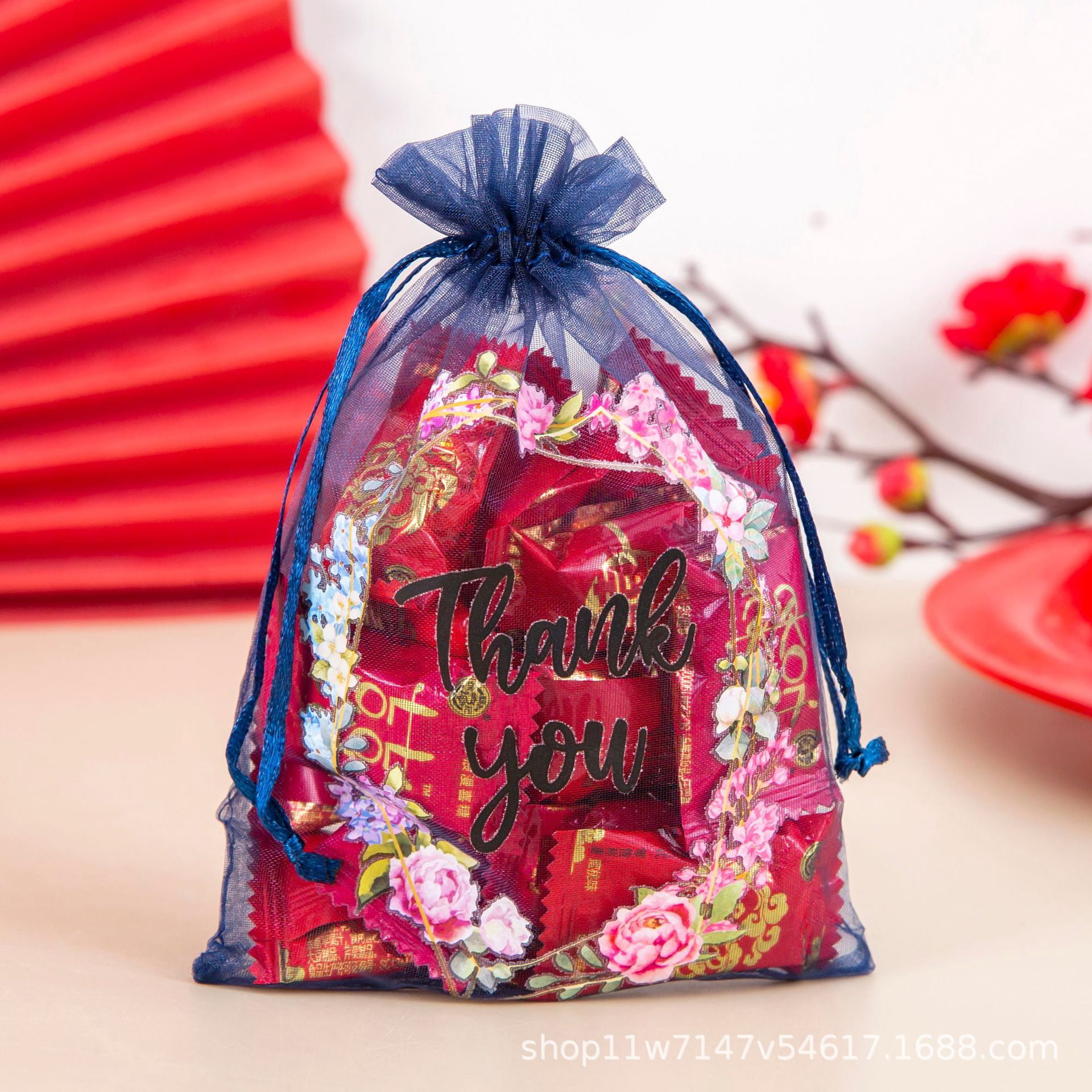 50PCS Thank You Small Organza Bags with Drawstring, 4 x 6 Mesh Wedding ...