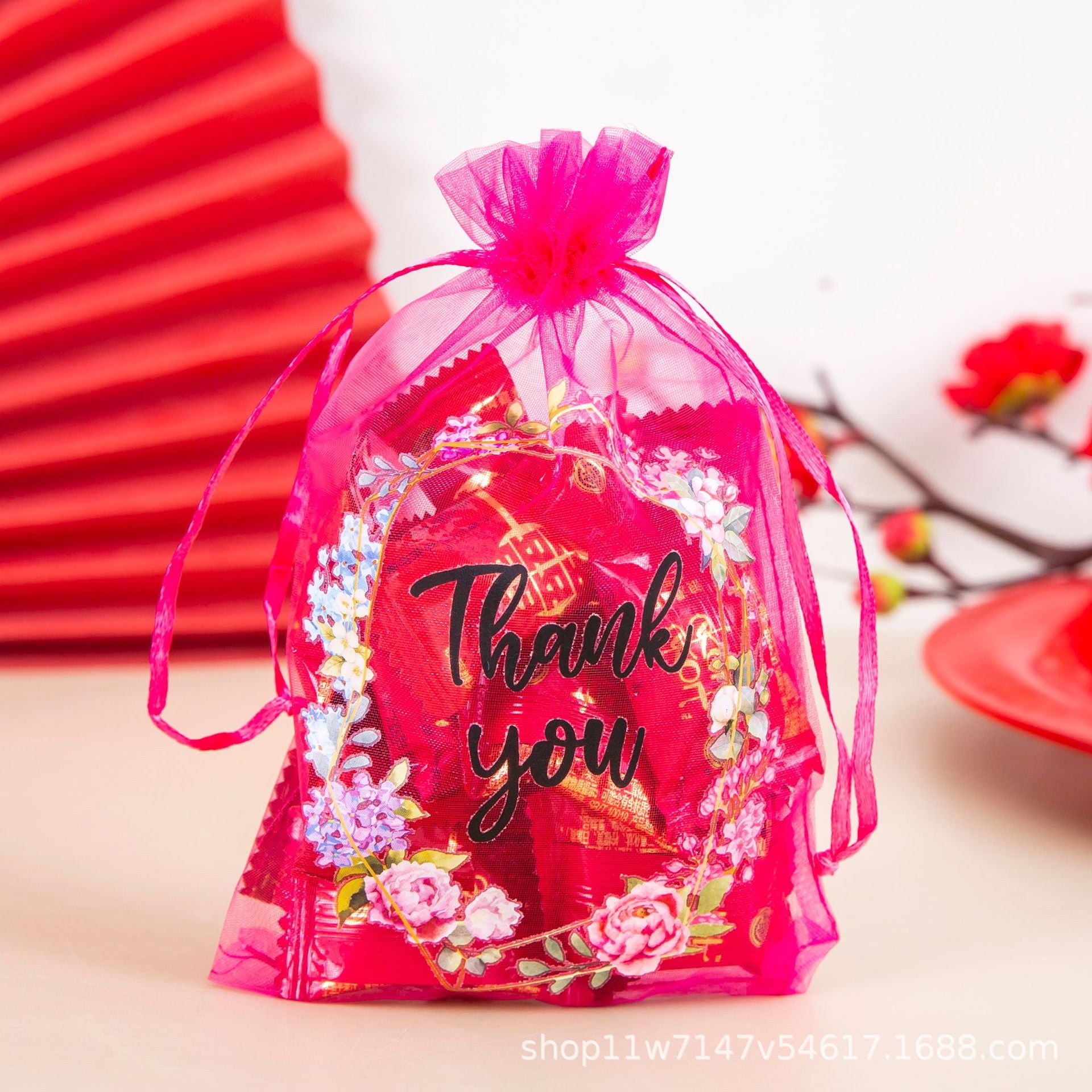 50PCS Thank You Small Organza Bags with Drawstring, 4 x 6 Mesh Wedding ...