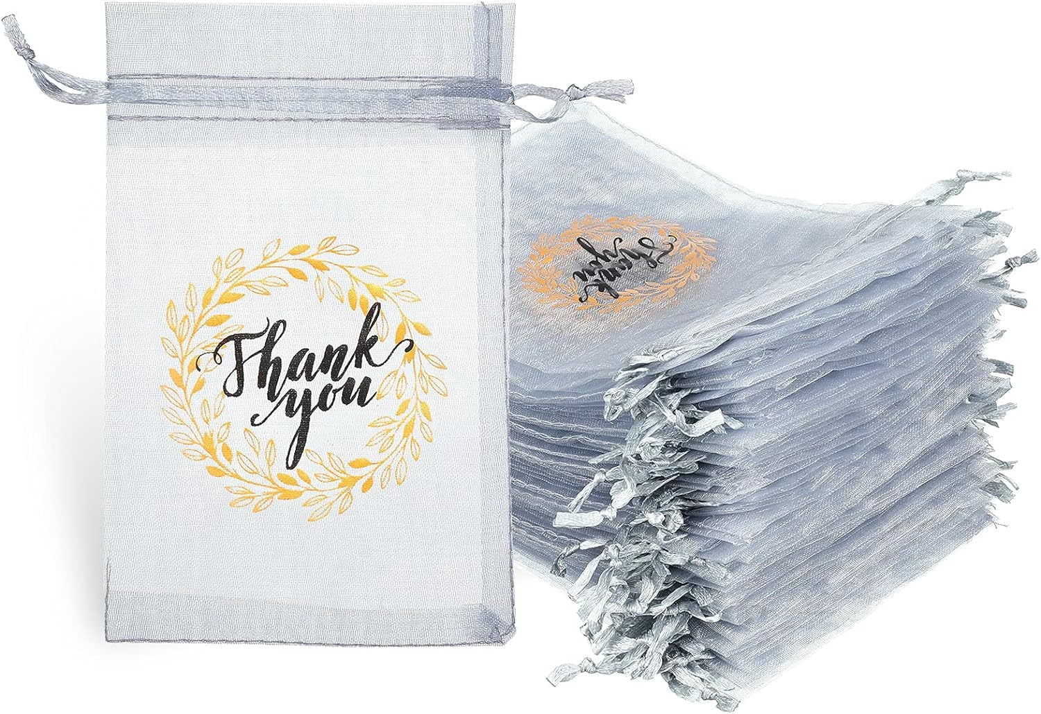 50PCS Thank You Small Organza Bags with Drawstring, 5 x 7 Mesh Wedding ...