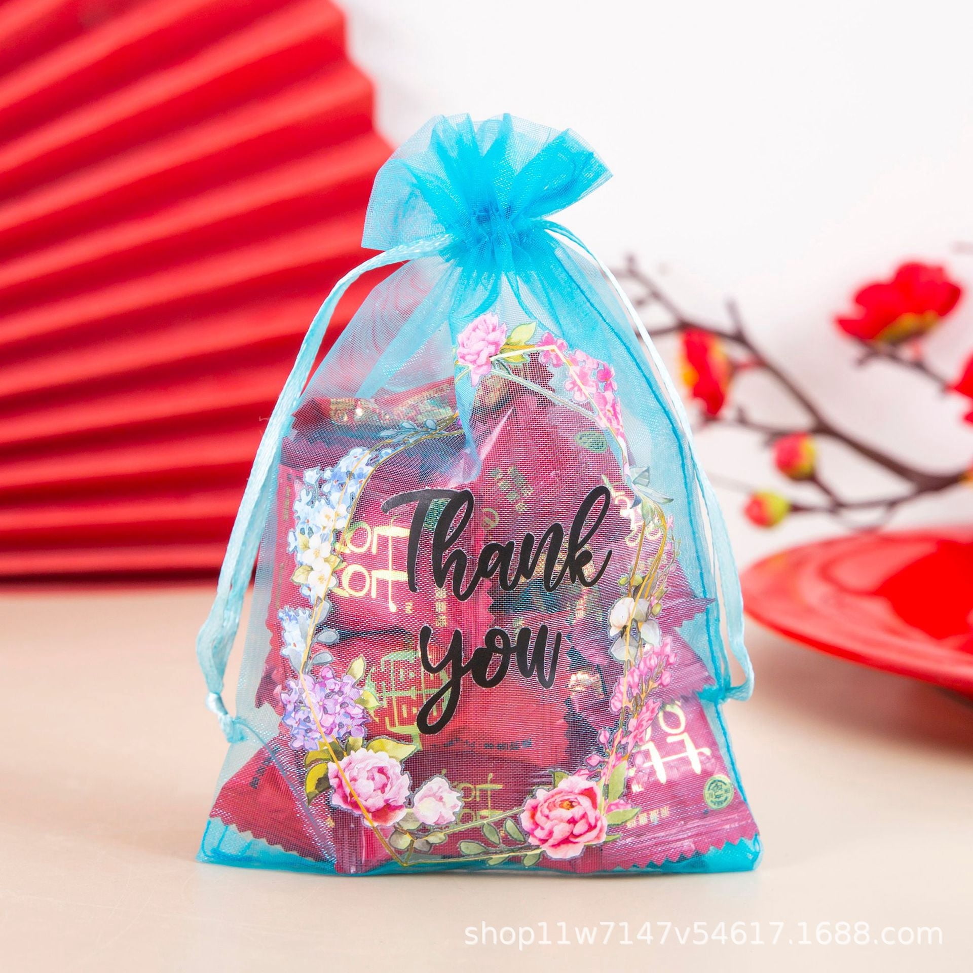 50PCS Thank You Small Organza Bags with Drawstring, 5 x 7 Mesh Wedding ...