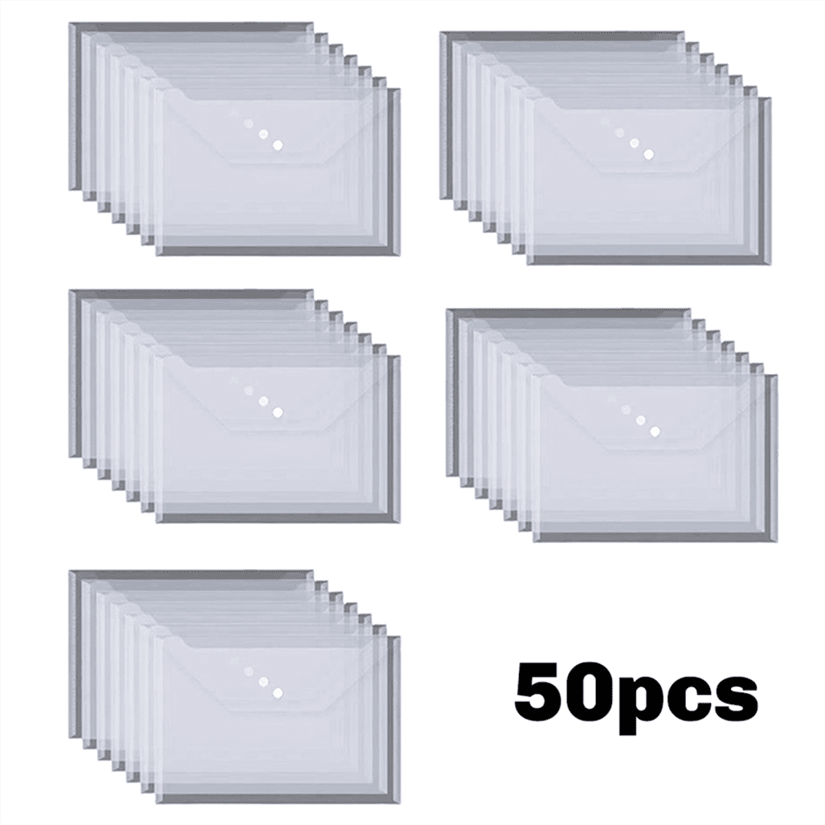 50PCS Transparent Waterproof Envelope Folder with Buttons, A4 Size ...