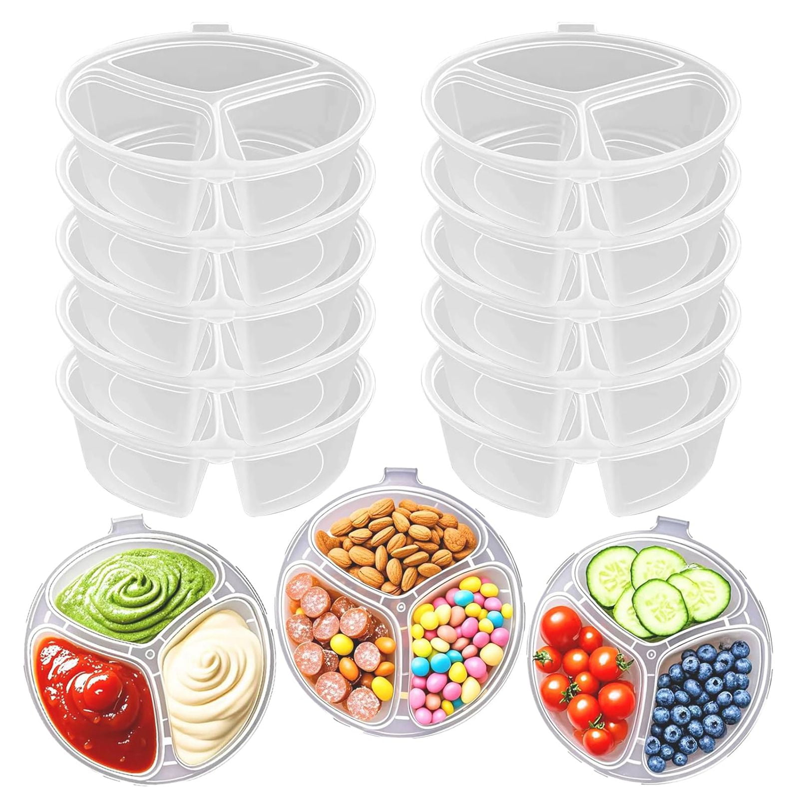50PCS Triple Compartment Condiment Containers with Lids, 3 Compartment ...
