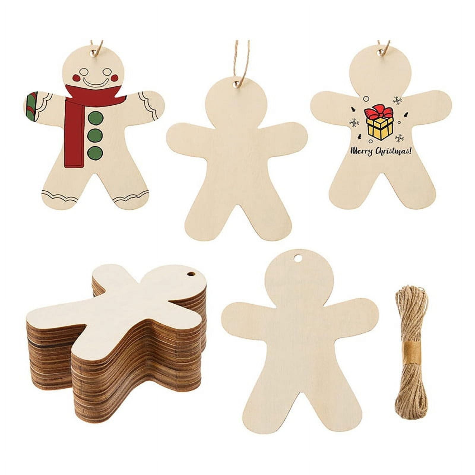 50PCS Unfinished Wood Gingerbread Man Ornaments Cutouts Blank Men ...