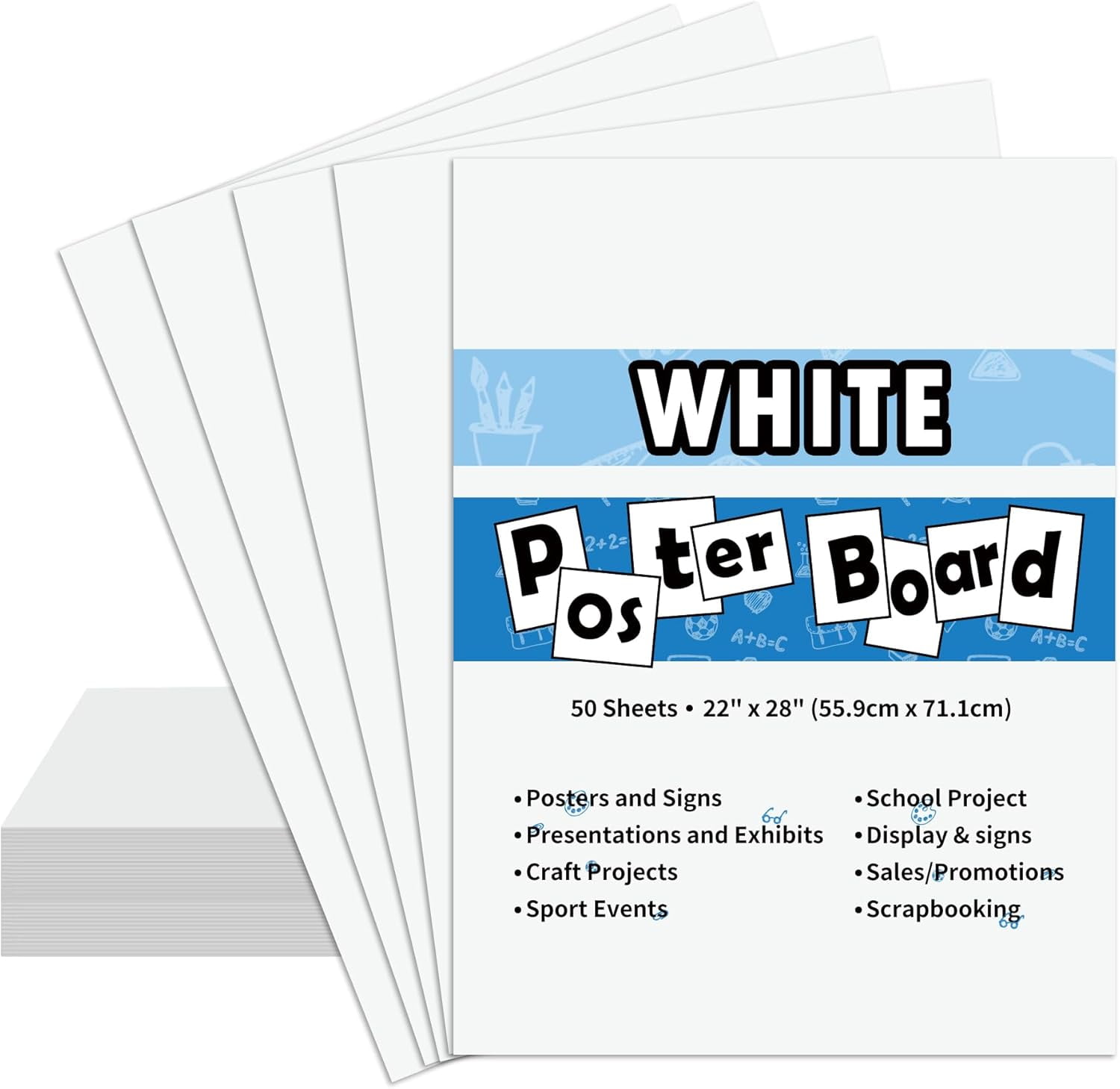 50PCS White Poster Board 22"X28", Bulk Poster Board for School Craft ...