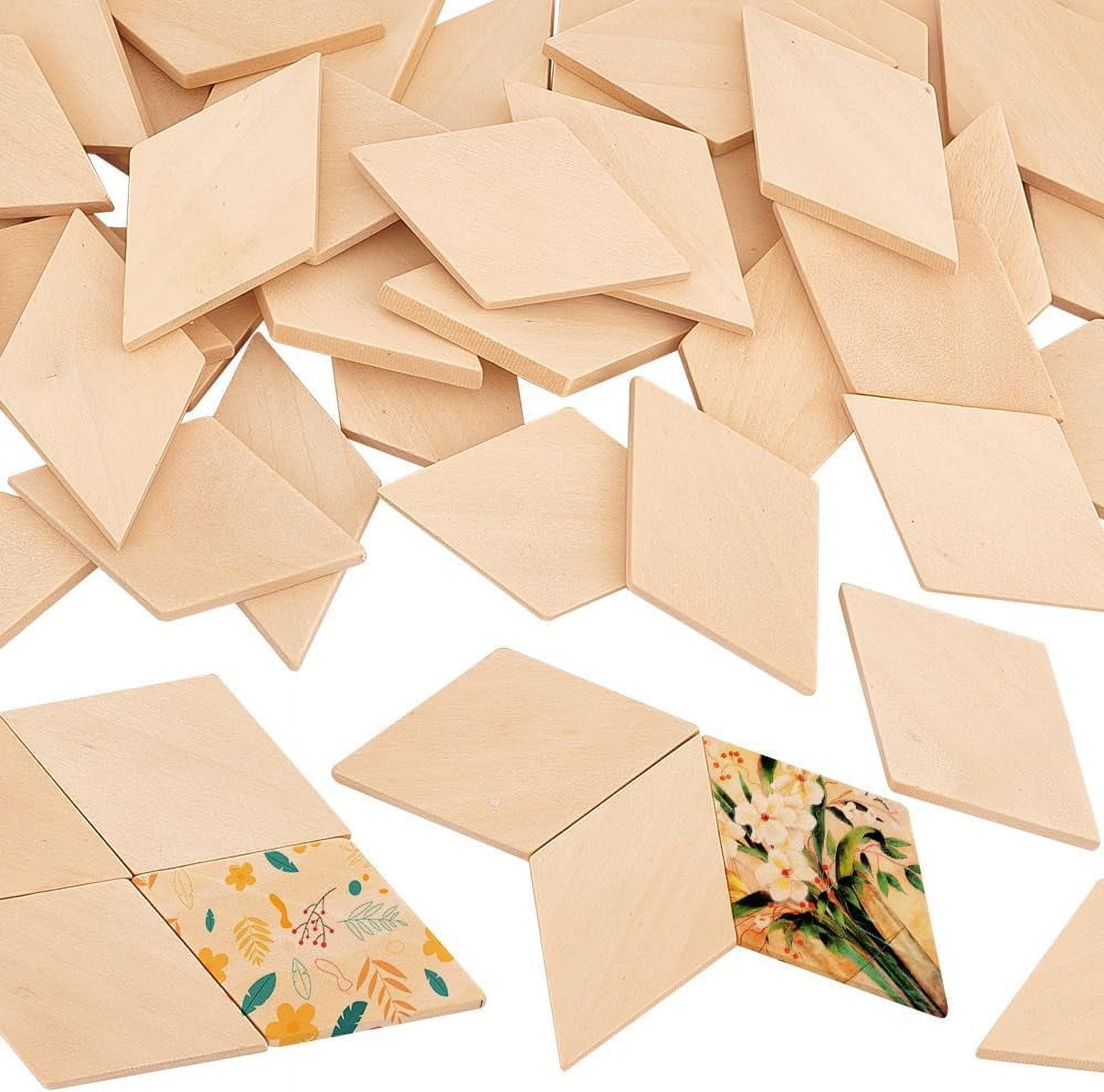 50PCS Wood Pieces Unfinished Wood Rhombus Pieces Natural Wood Rhombus ...
