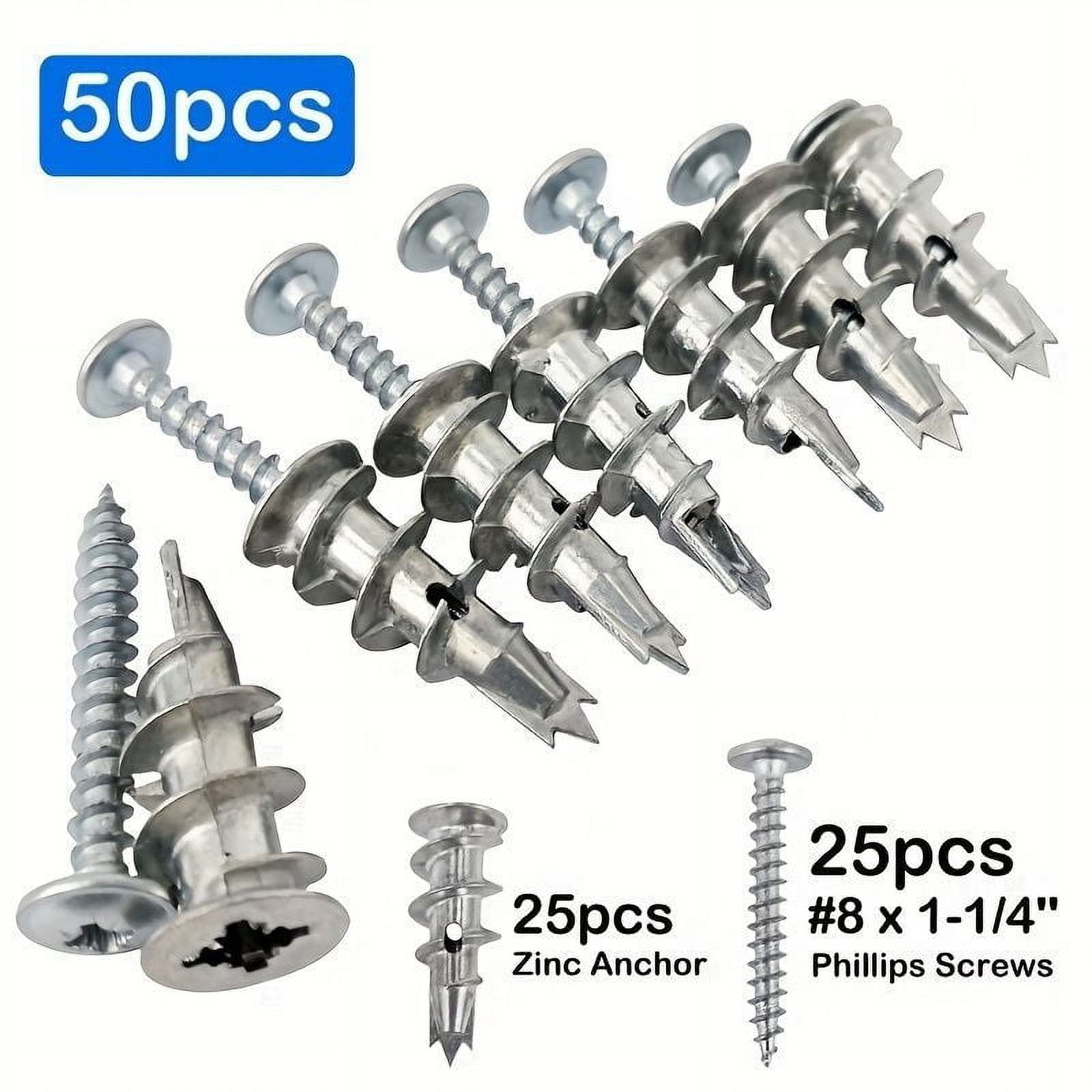 50PCS Zinc Self-Drilling Drywall Anchors, 50 Heavy Duty Hollow Metal ...