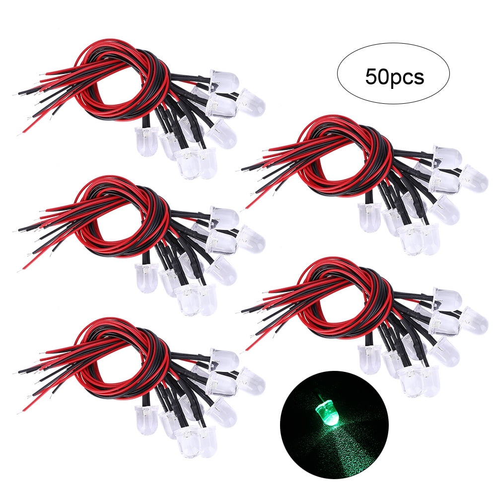 50PCs 12V LED Pre-Wired Luminous Diode 10 mm Round Head Light Bead ...