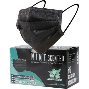Protective Adult Black Disposable Face Masks, 3-ply Breathable, Elastic ...
