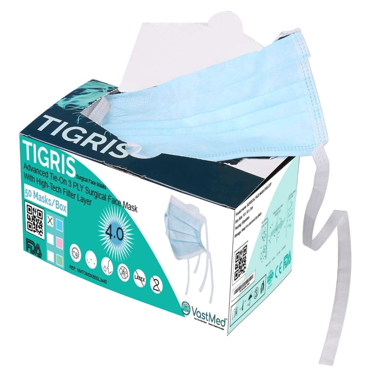Vastmedic 50PCs Level 3 Blue Surgical Face Mask, 3Ply Medical Tie-On ...