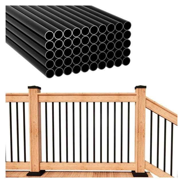 50Pack 36" Deck Balusters Round Black Deck Railing Stair Porch ...