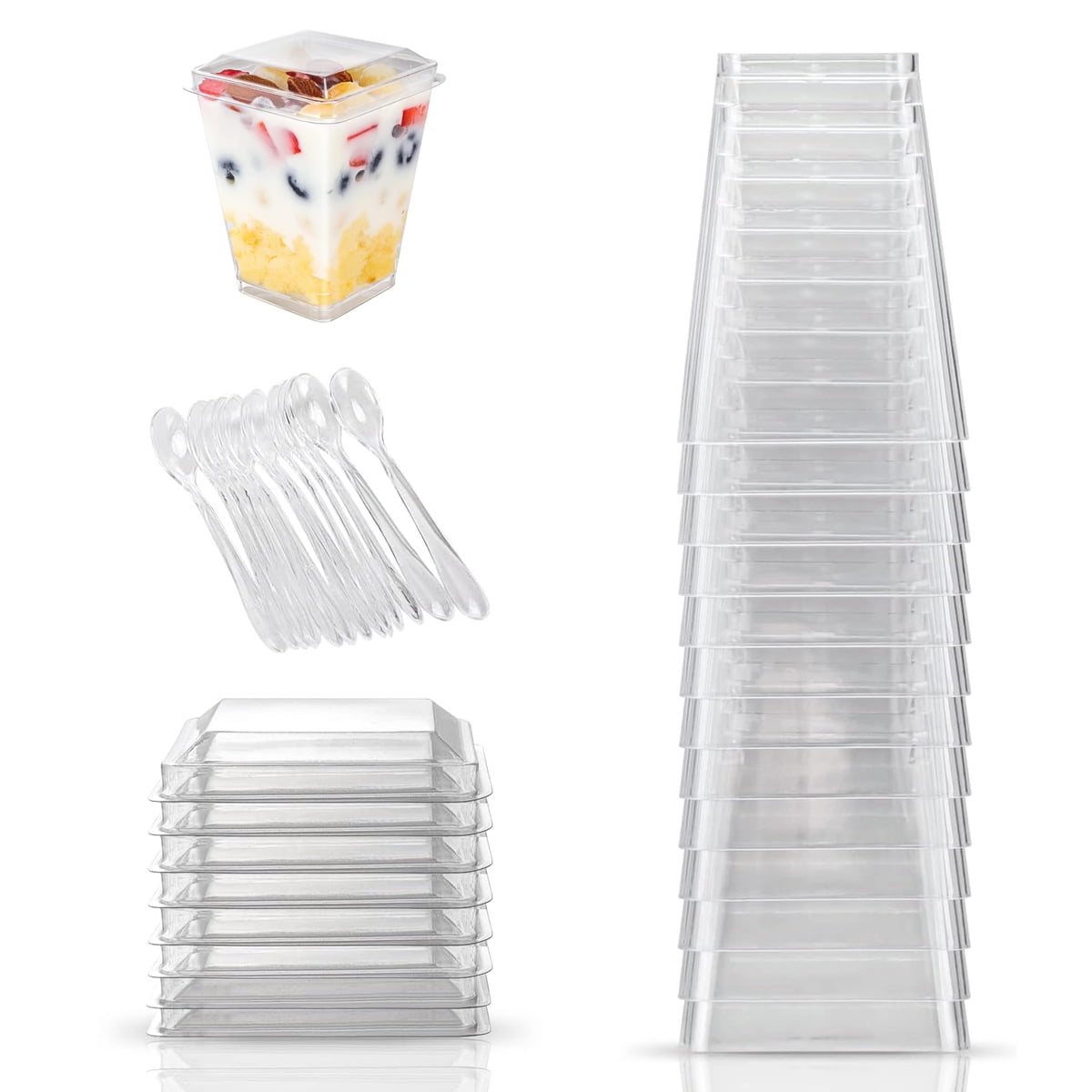 50Pack 5oz Clear Plastic Dessert Cups with Lids and Spoons, Reusable ...